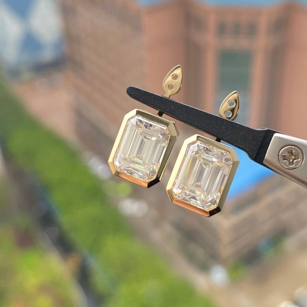 Emerald Cut Moissanite Earrings Removable Earrings Ear Jacket ...