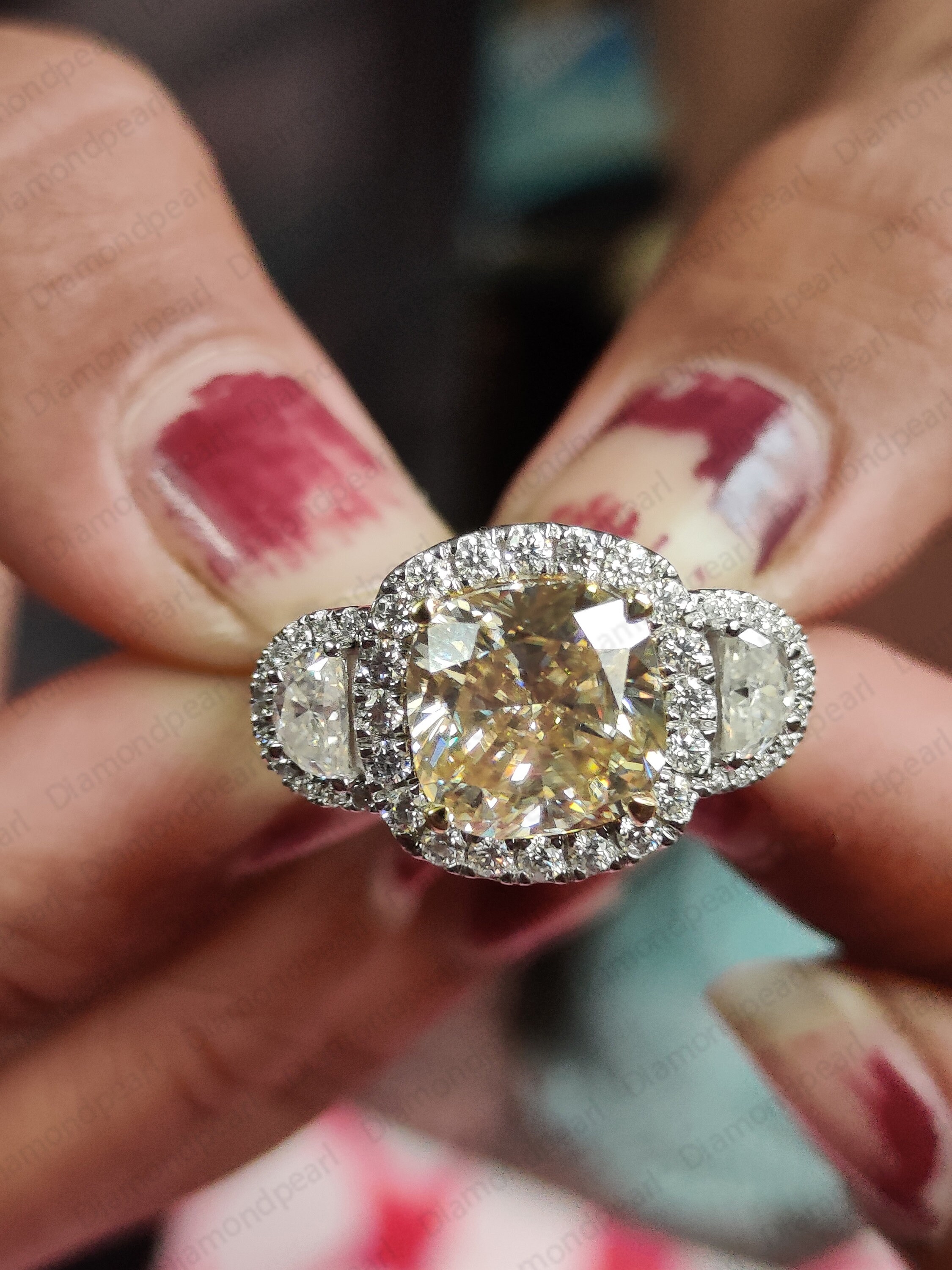 Fancy Yellow Moissanite Engagement Ring, 14 KT Whitegold Ring, Canary ...