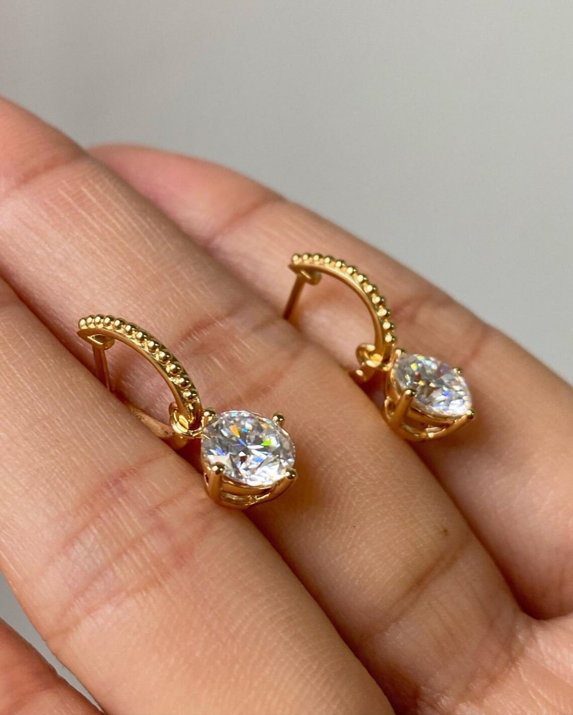 1.70CTW Moissanite Latch Back Clip Earrings, 14k Gold Hoops, Dangle ...
