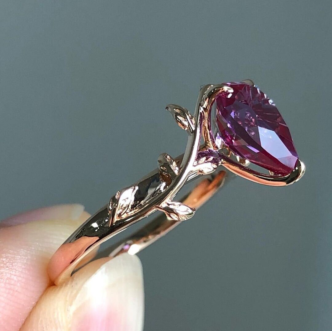 2.30CT Pear Shaped Ruby Gemstone Jewelry Engagement Rings Anniversary ...