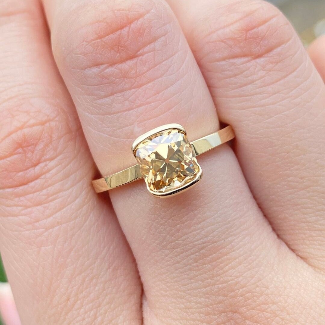 Canary Yellow Cushion Cut Engagement Ring Solitaire Wedding Ring ...