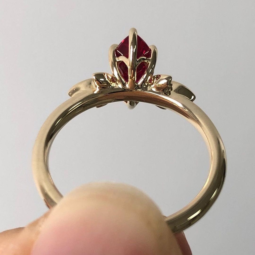 14K Gold Ring Lab Create Marquise Cut Engagement Ring Red Ruby Cut Ring Beidal Wedding Ring ...
