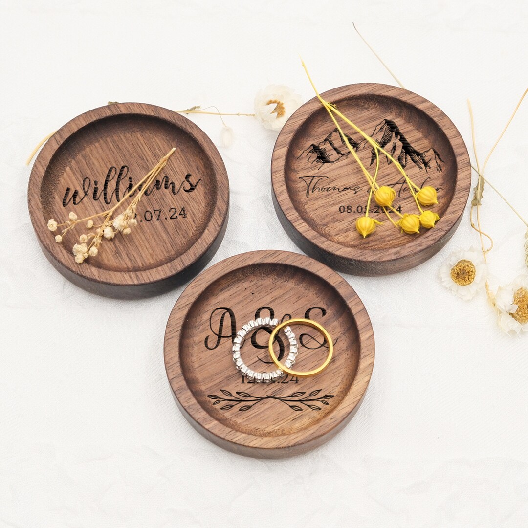 Custom Walnut Wood Ring Dish, Personalized Wedding Ring Dish ...