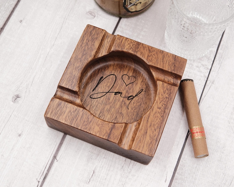 Personalized Wood Cigar Ashtray, Cigar Holder, Unique Ashtray, Walnut ...
