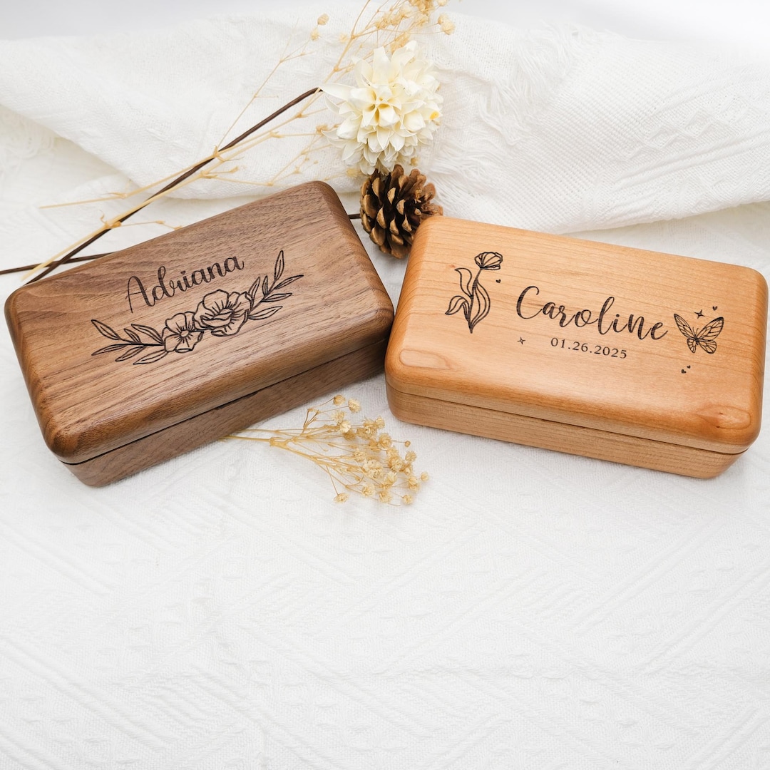 Personalized Wood Jewelry Box, Custom Engraved Wood Box for Women ...