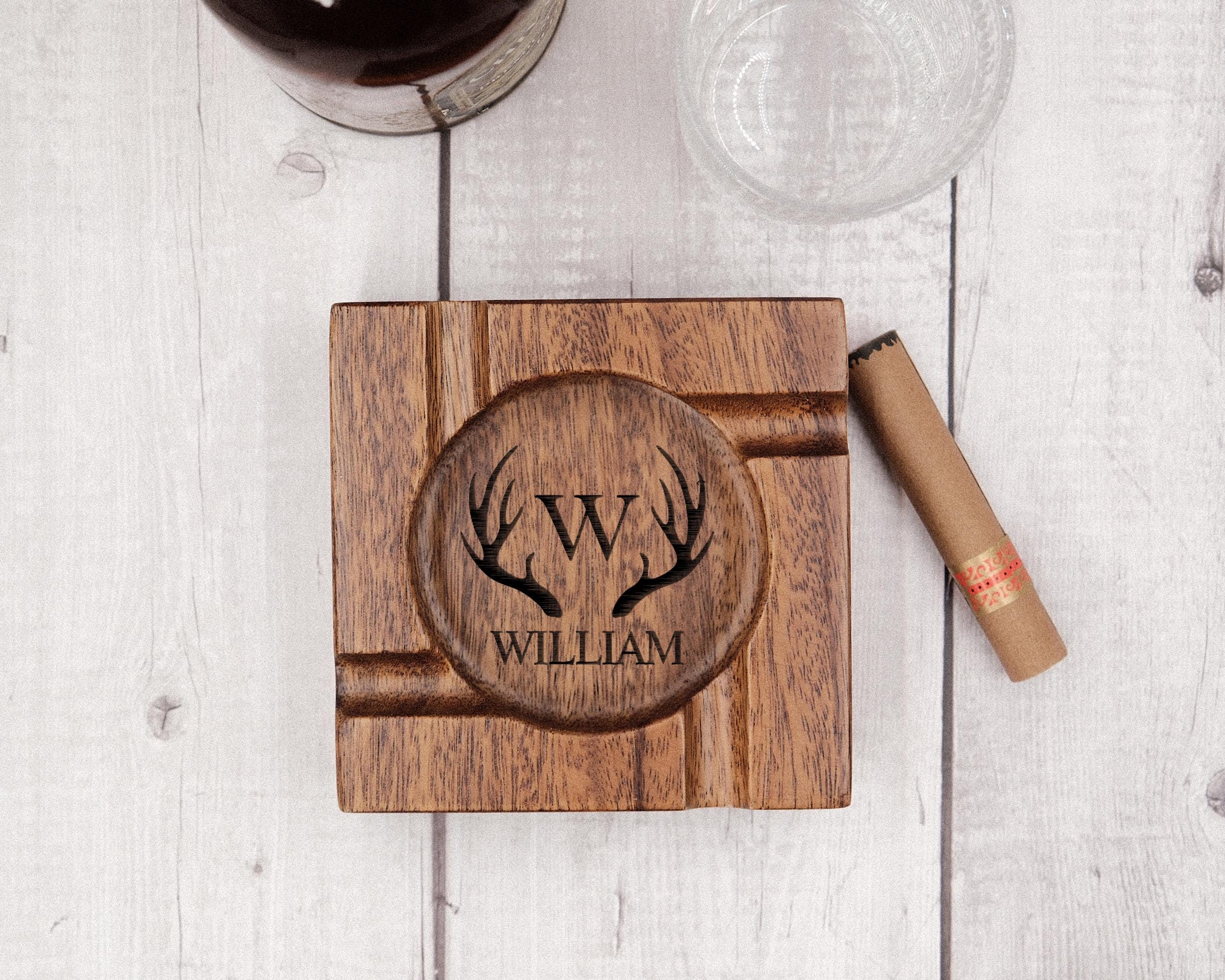 Personalized Wood Cigar Ashtray, Cigar Holder, Unique Ashtray, Walnut ...