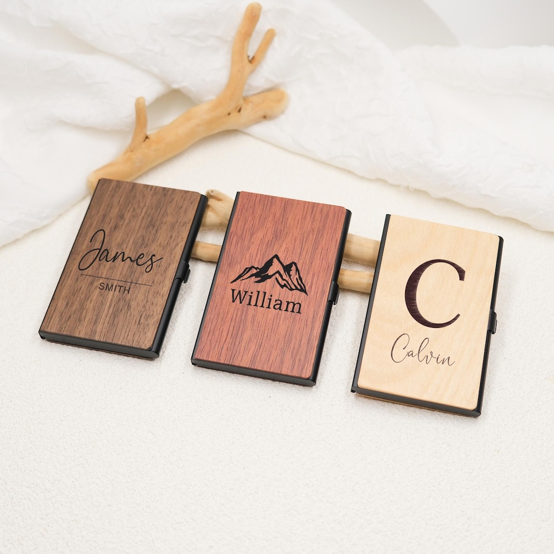 Personalized Wooden Business Card Holder, Custom Engraved Wood Business ...