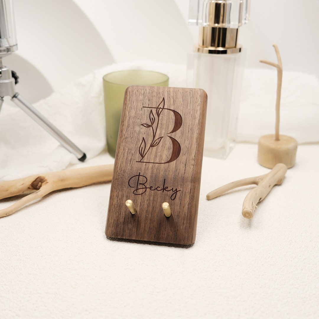 Personalized Name Solid Wood Phone Stand, Custom Name Handmade Walnut ...