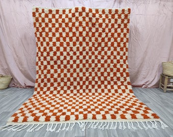 Orange Checkered Moroccan Rug , Moroccan Custom Rug, Checkerboard Rug ...