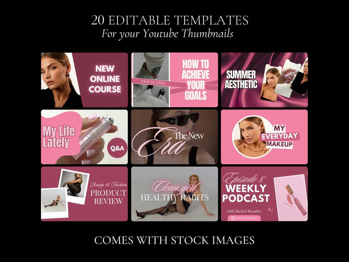 Editable Youtube Thumbnail Templates: Minimalist Canva Design (digital ...