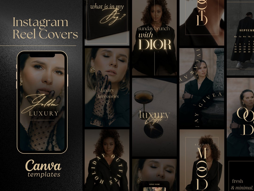Trendy Instagram Reel Covers: Black and Gold Canva Templates - Etsy