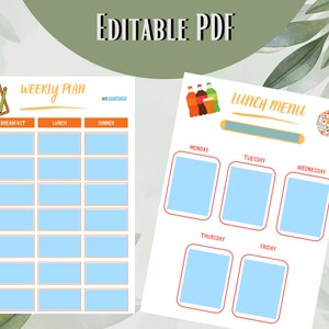 School Lunch Meal Planner Printable | Food Diary | Meal Planner ...