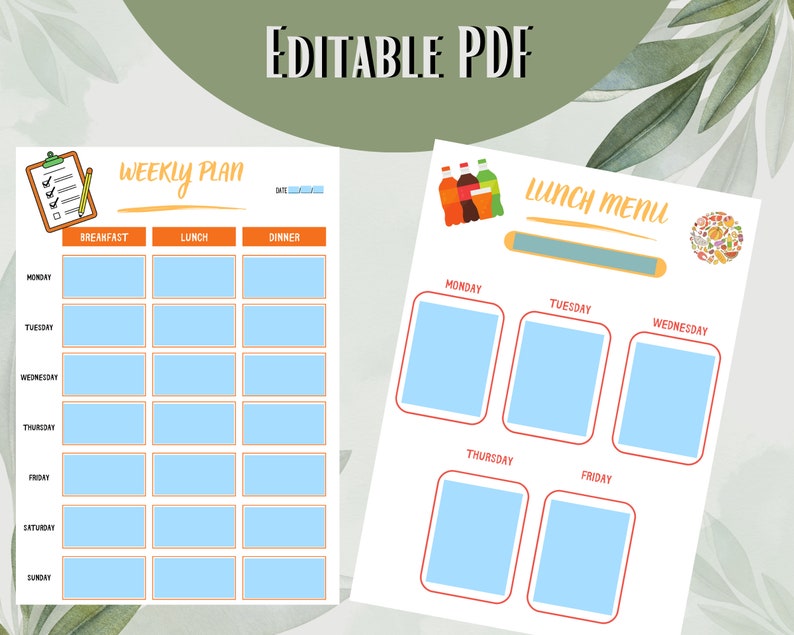 School Lunch Meal Planner Printable | Food Diary | Meal Planner ...