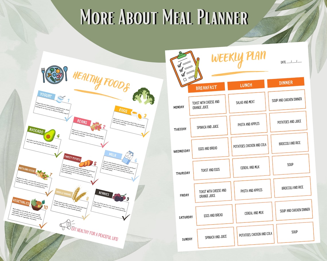 School Lunch Meal Planner Printable | Food Diary | Meal Planner ...