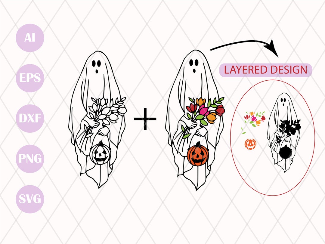Floral Ghost SVG | Ghosts With Flowers Svg | Cute Ghost Svg | Ghosts ...