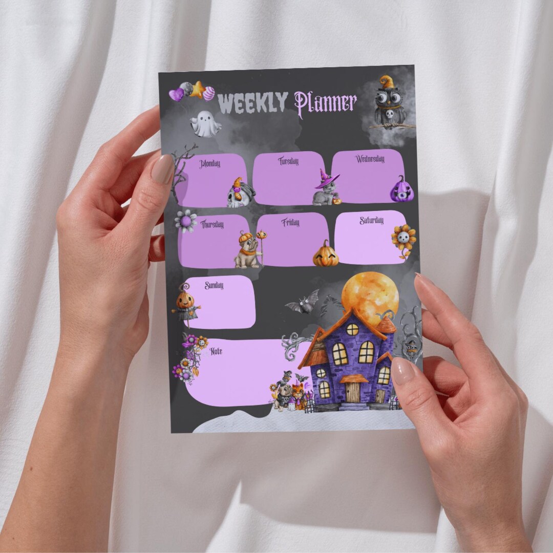 Halloween Weekly Planner Printable Landscape, Minimalist Weekly ...