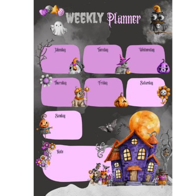 Halloween Weekly Planner Printable Landscape, Minimalist Weekly ...