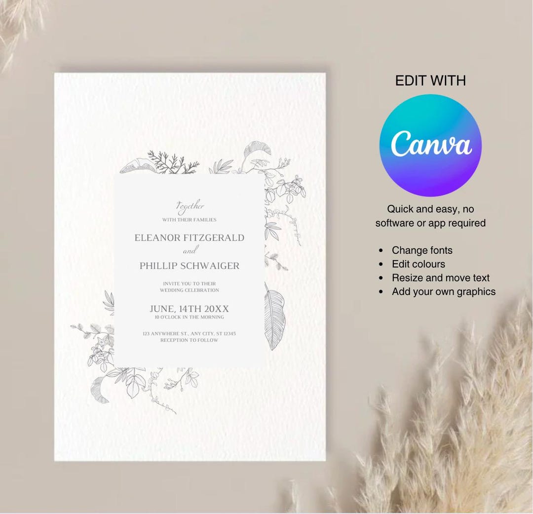 INSTANT DOWNLOAD Editable Invitation Template, Printable Formal Wedding ...