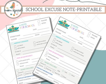 School Excuse Note Printable - Etsy
