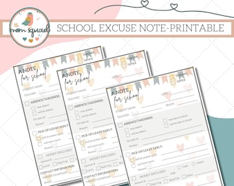 School Excuse Note Printable - Etsy