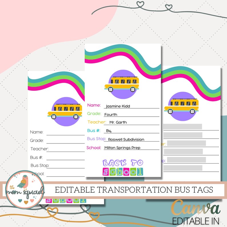 Editable Bus Tag Bus Rider Form Personalized Bus Rider Tag - Etsy Canada
