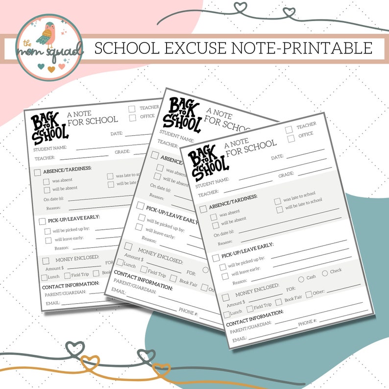 Absent Note School Excuse Absent Excuse Pad Printable Tardy - Etsy