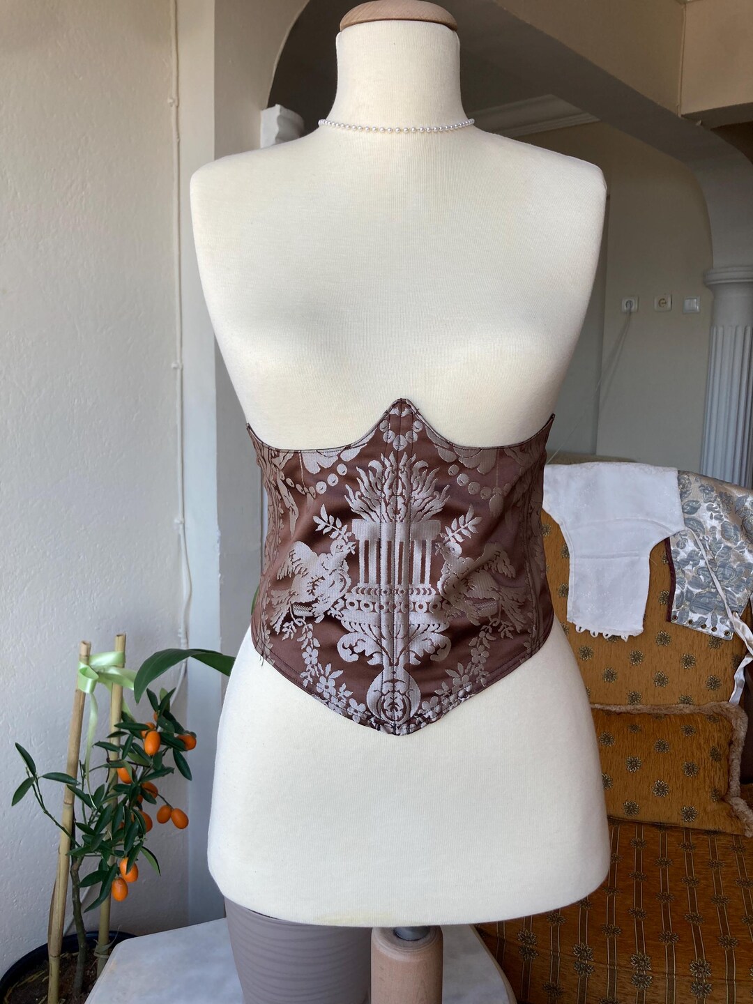 Brown Baroque Floral Renaissance Overbust Corset Handmade Vintage ...