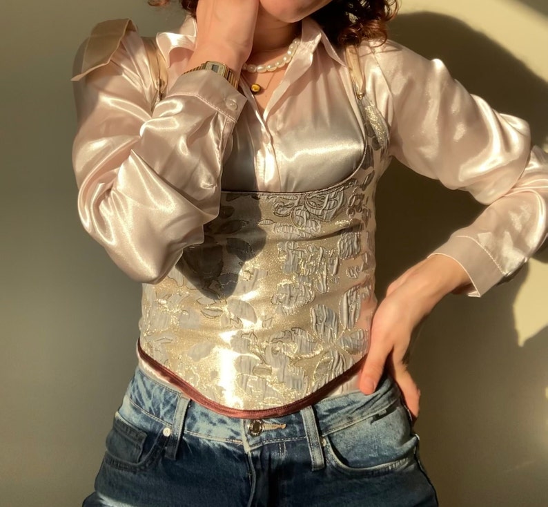 White Floral Blue Corset Adjustable Corset With Gold Details for Sizes ...