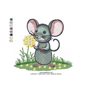 Mouse With Flower Embroidery Design, Machine Embroidery File, Instant ...
