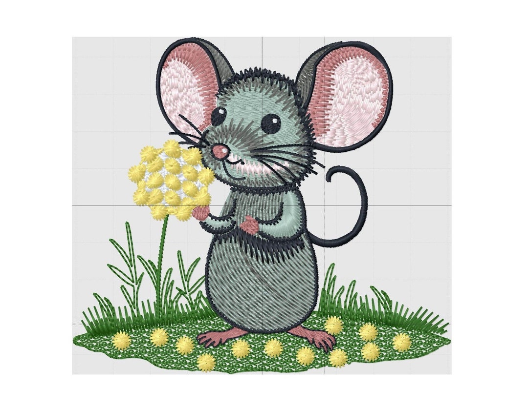 Mouse With Flower Embroidery Design, Machine Embroidery File, Instant ...