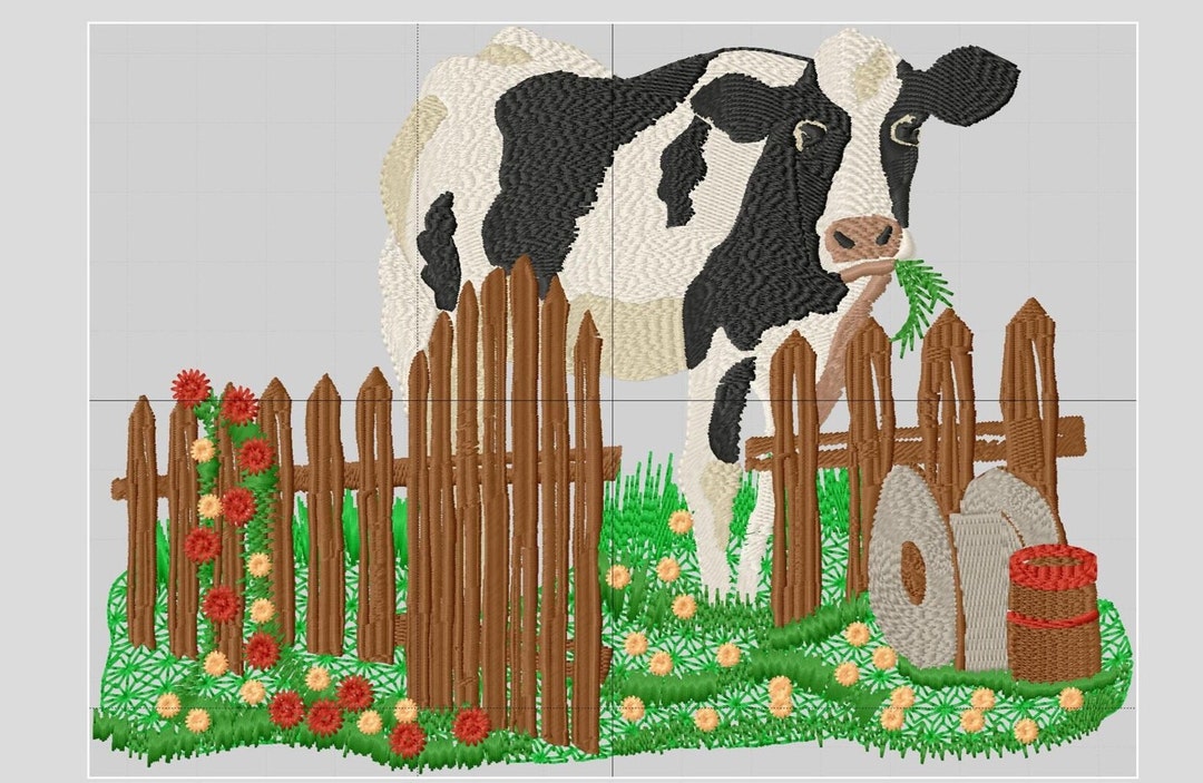 Machine Embroidery Pattern Cow in the Meadow, Instant File Download - Etsy