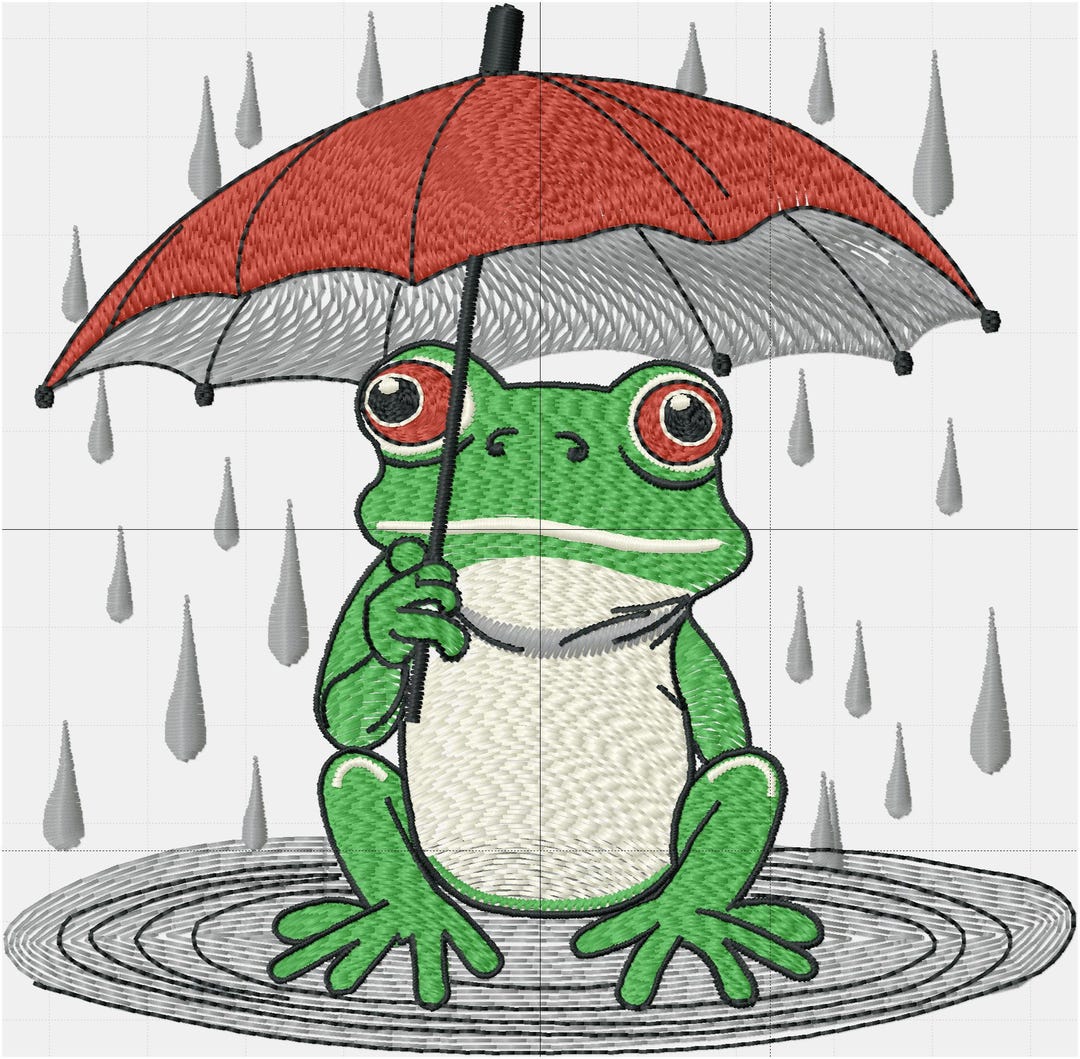 Machine Embroidery Design Frog in the Rain, Machine Embroidery File ...