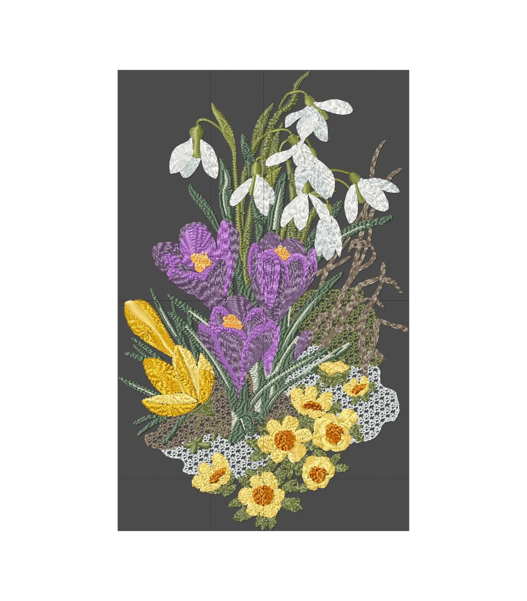 Embroidery Design Spring Flowers, Grass, Plant, Machine Embroidery File ...