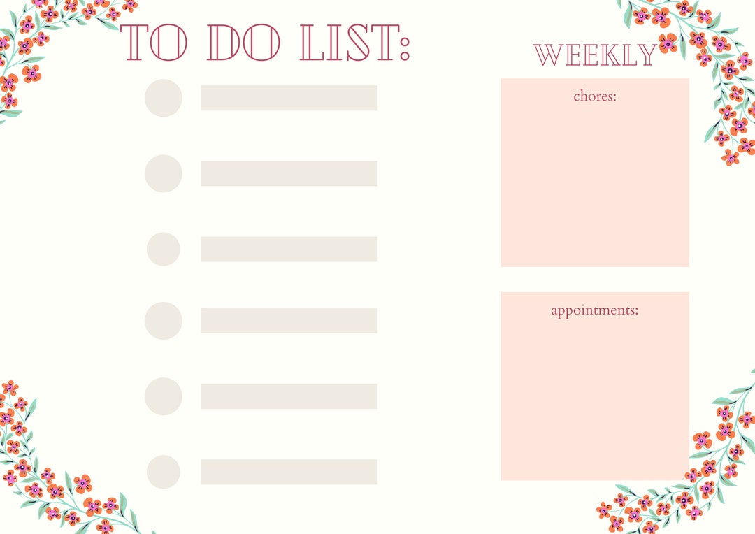 To Do List simple, Floral, Cute Daily and Weekly - Etsy
