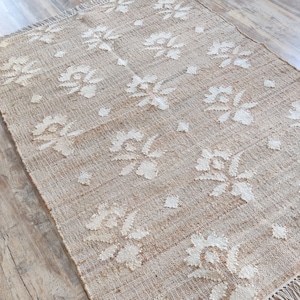8x10 Natural Handwoven Cotton Jute Rug, Floral Pattern Jute Rug, Rug ...