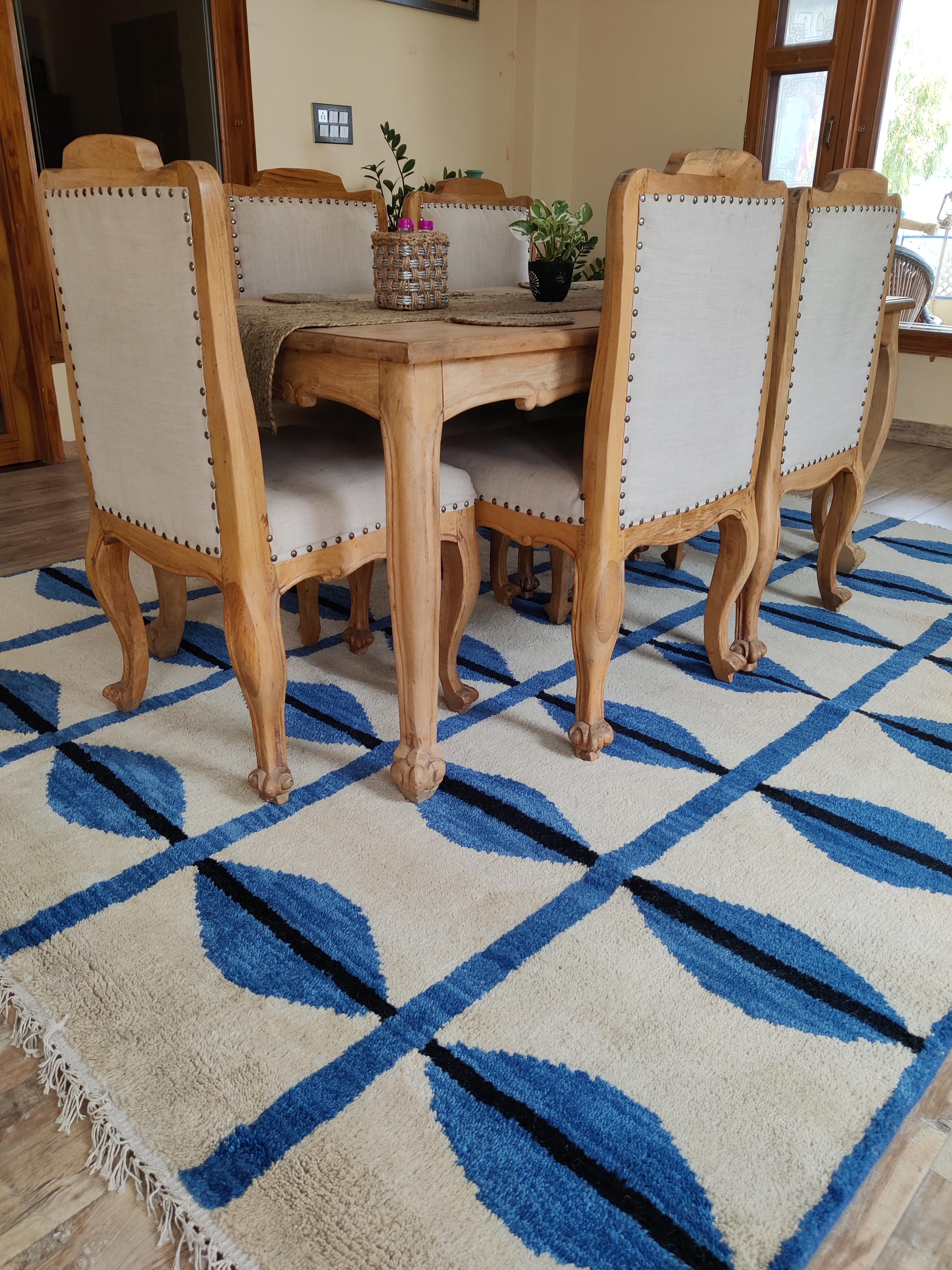 230X230 CM Blue Moroccan Style Wool Rug, Hand-knotted Geometric Carpet ...