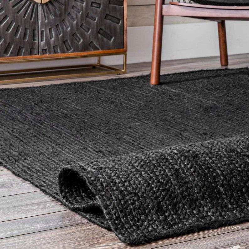 Black Braided Square Jute Rug Area Square Rug Custom Size Rectangle Rug ...