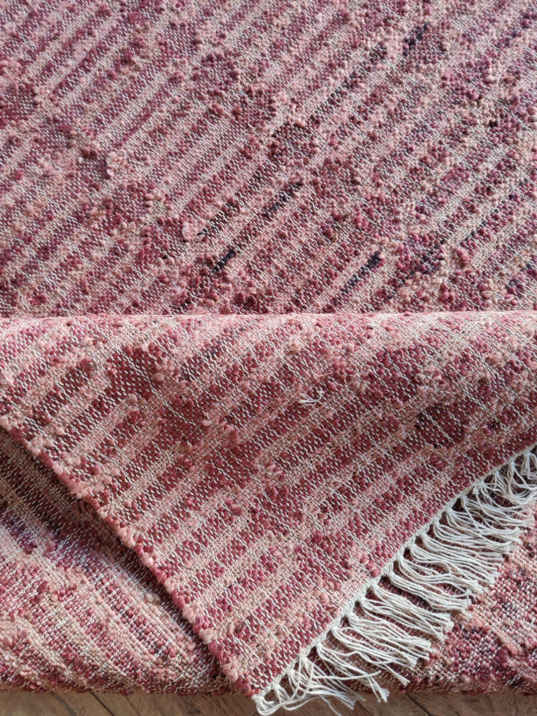 Handwoven Cotton Jute Rug | Pink & Natural Boho Area Rug | Eco-friendly ...