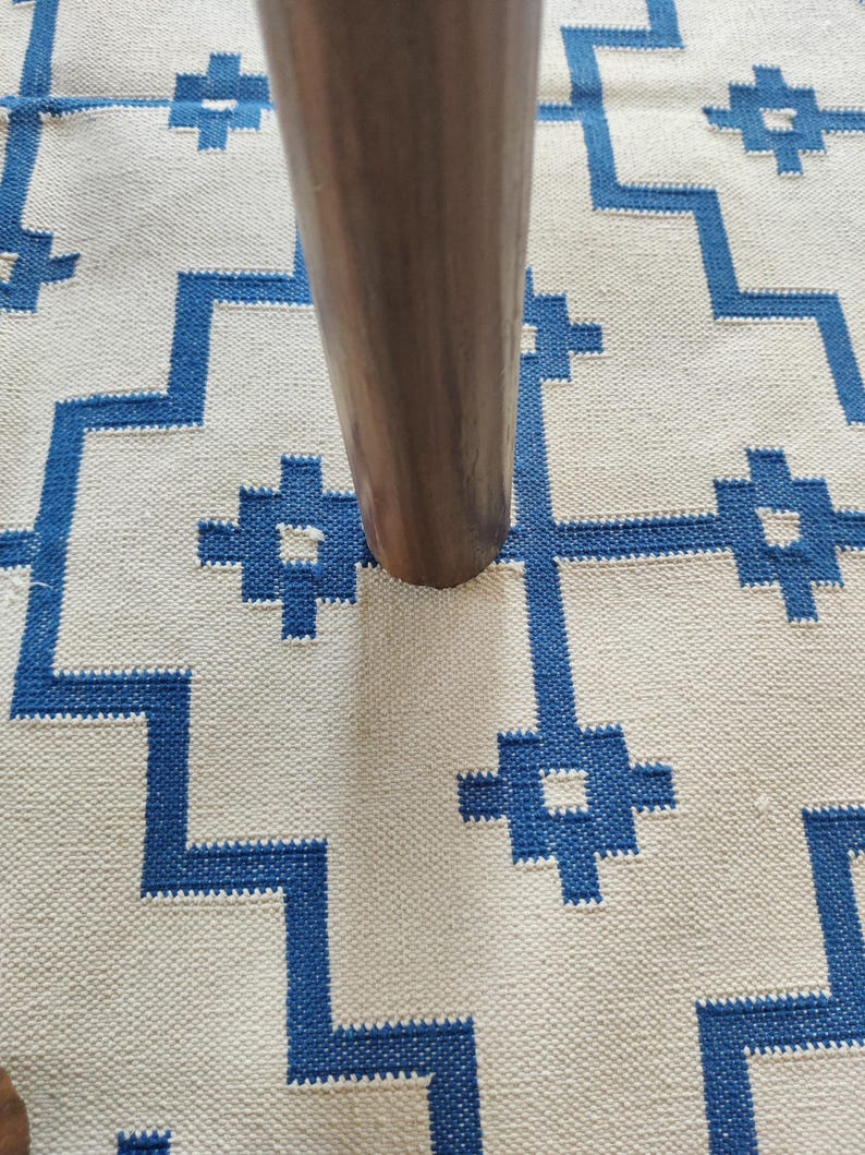 Custom Size Handwoven Flat Weave Cotton Rug, Home Decor Area Rug, Blue ...