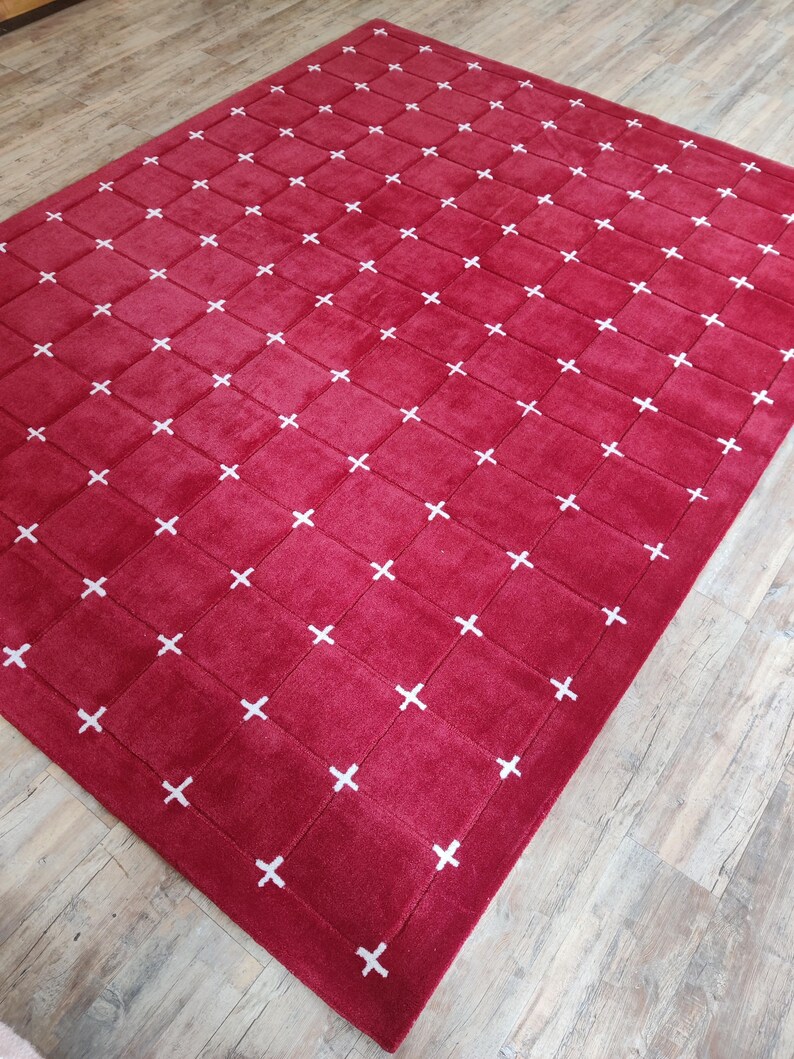 Modern White Cross Design, Handmade Wool Tufted, Geometric Wool Area ...