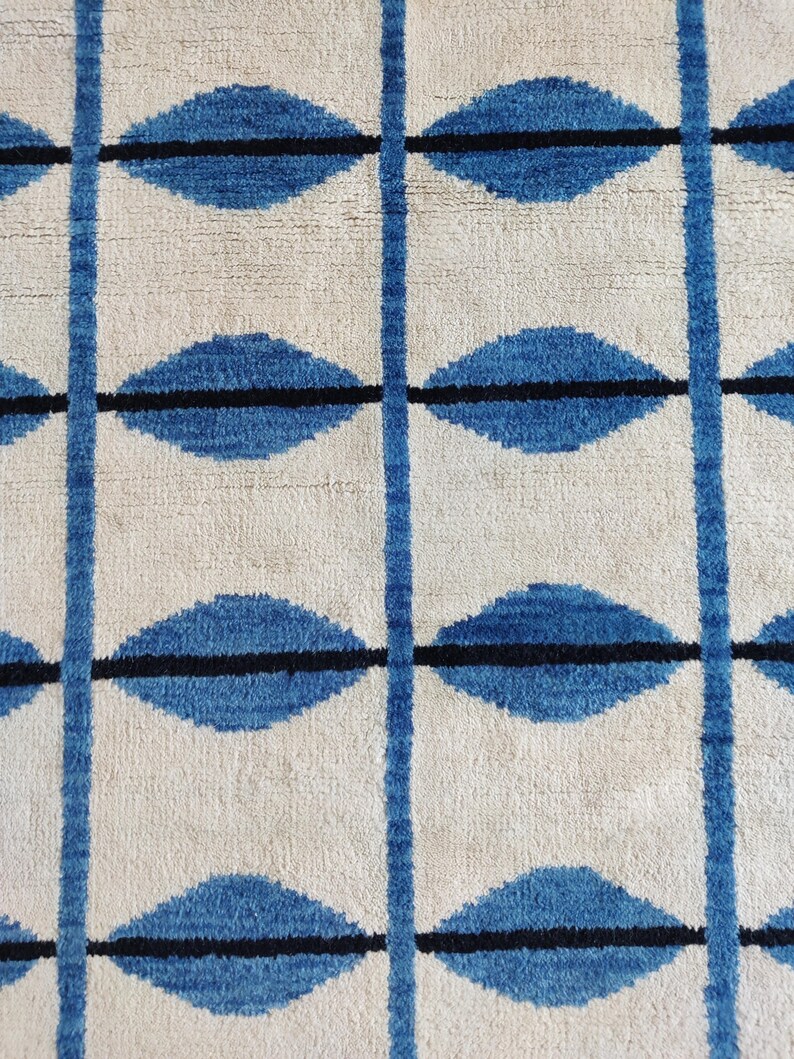230X230 CM Blue Moroccan Style Wool Rug, Hand-knotted Geometric Carpet ...