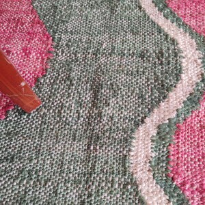 Handwoven Green and Pink Wavy Pattern Jute Rug, Eco-friendly Boho Home ...