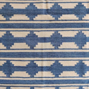 Cotton Wool Blue and White Handmade Rug, Handwoven Modern Flatweave ...