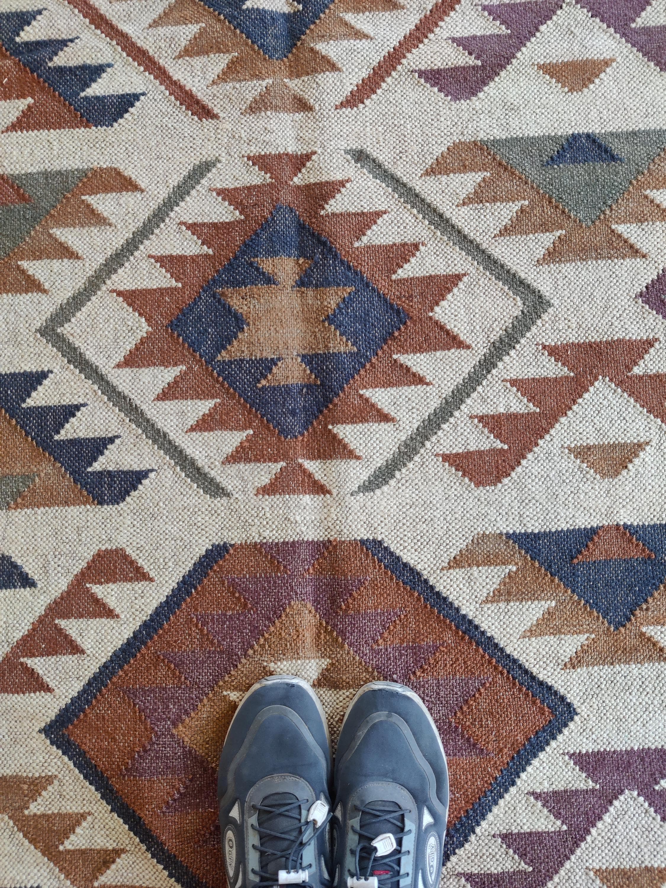 Bohemian Geometric Diamond Rug Beige and Earthy Tones Handwoven Kilim ...