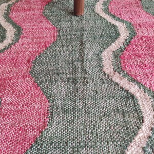Handwoven Green and Pink Wavy Pattern Jute Rug, Eco-friendly Boho Home ...
