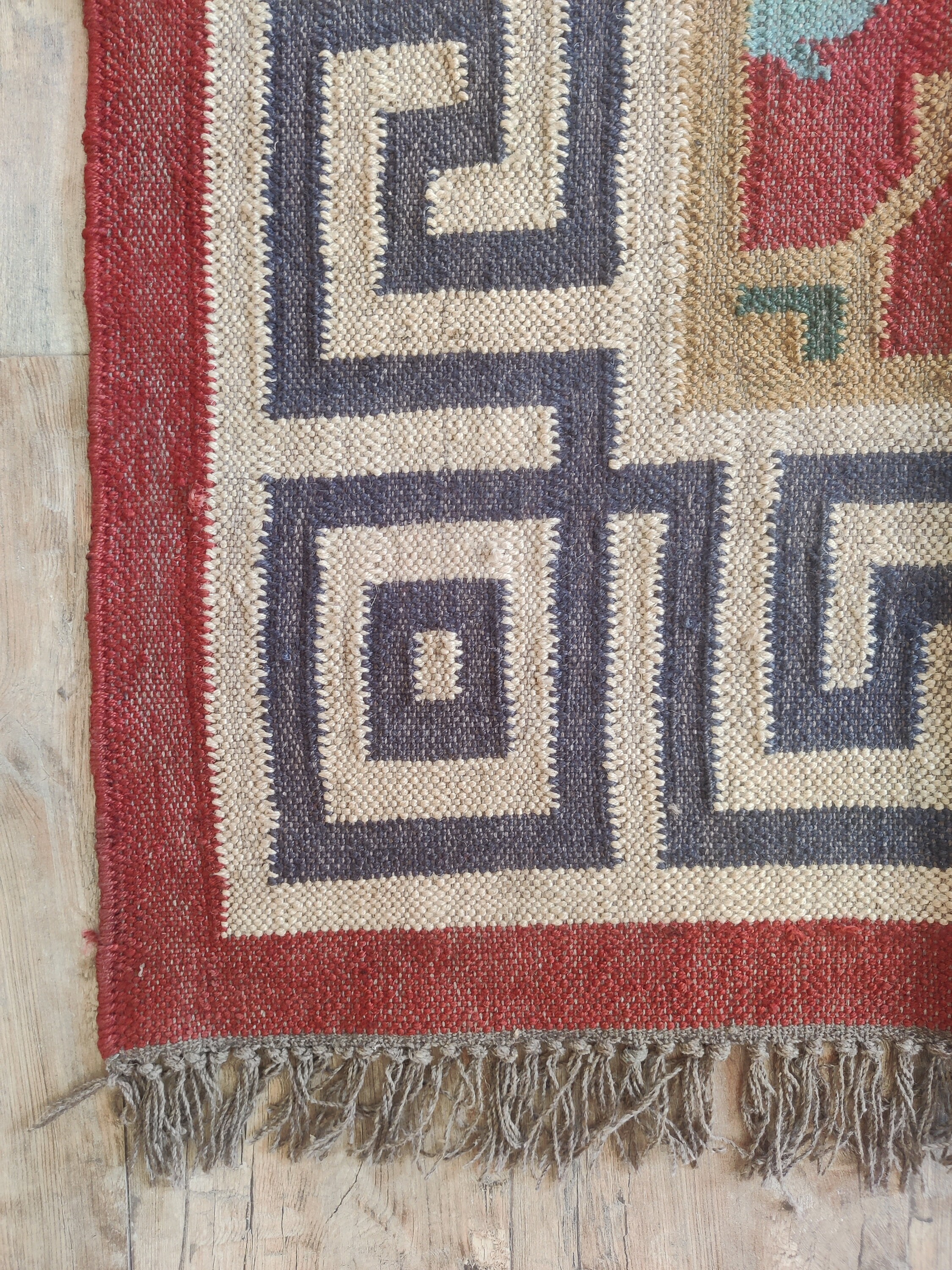 Handmade Wool Jute Rug, Greek Key Border Kilim Rug, Large 8x10ft ...