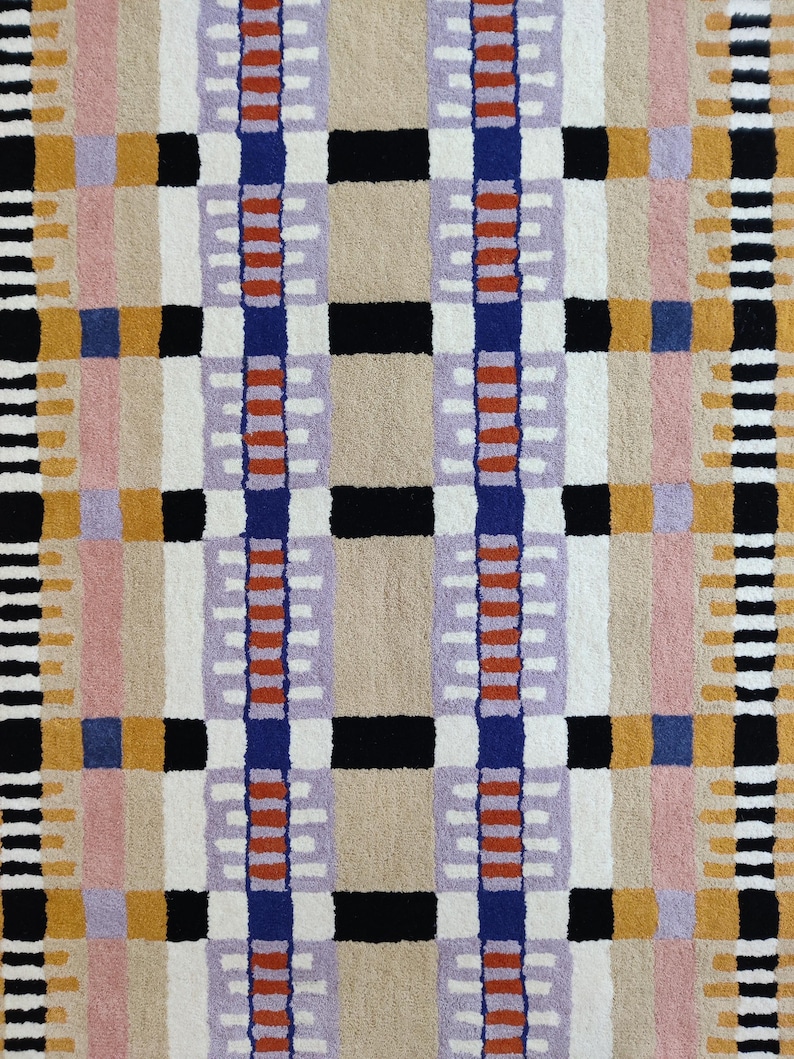 Modern Geometric Checkered Carpet, Handmade Wool Area Rug, Colorful ...