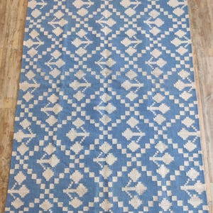 Handwoven Modern Flatweave Area Rug, Cotton Wool Blue and White Rug ...