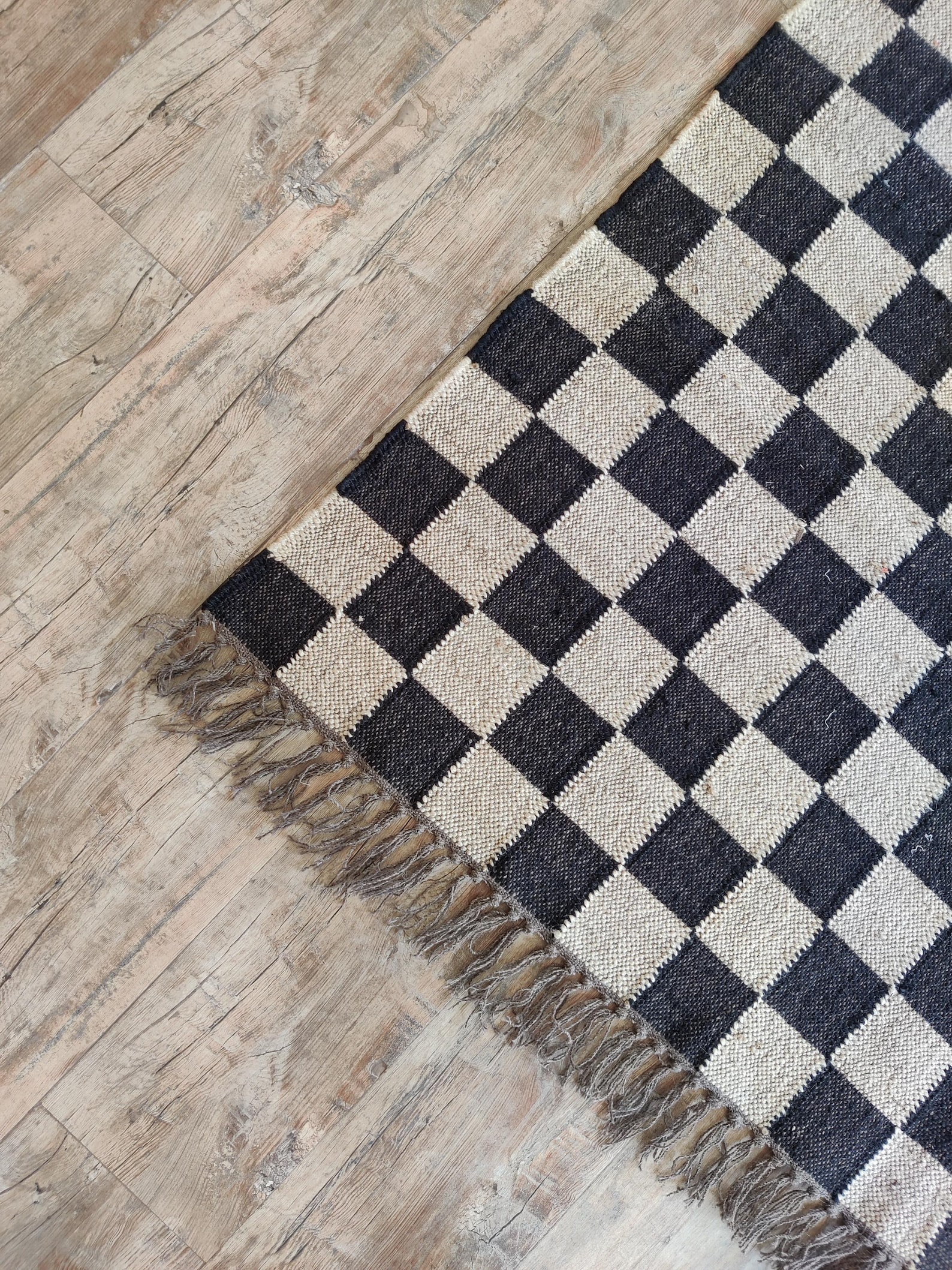 Checker Jute Rug, Wool Jute Area Checkered Rugs/runner, Large Jute ...