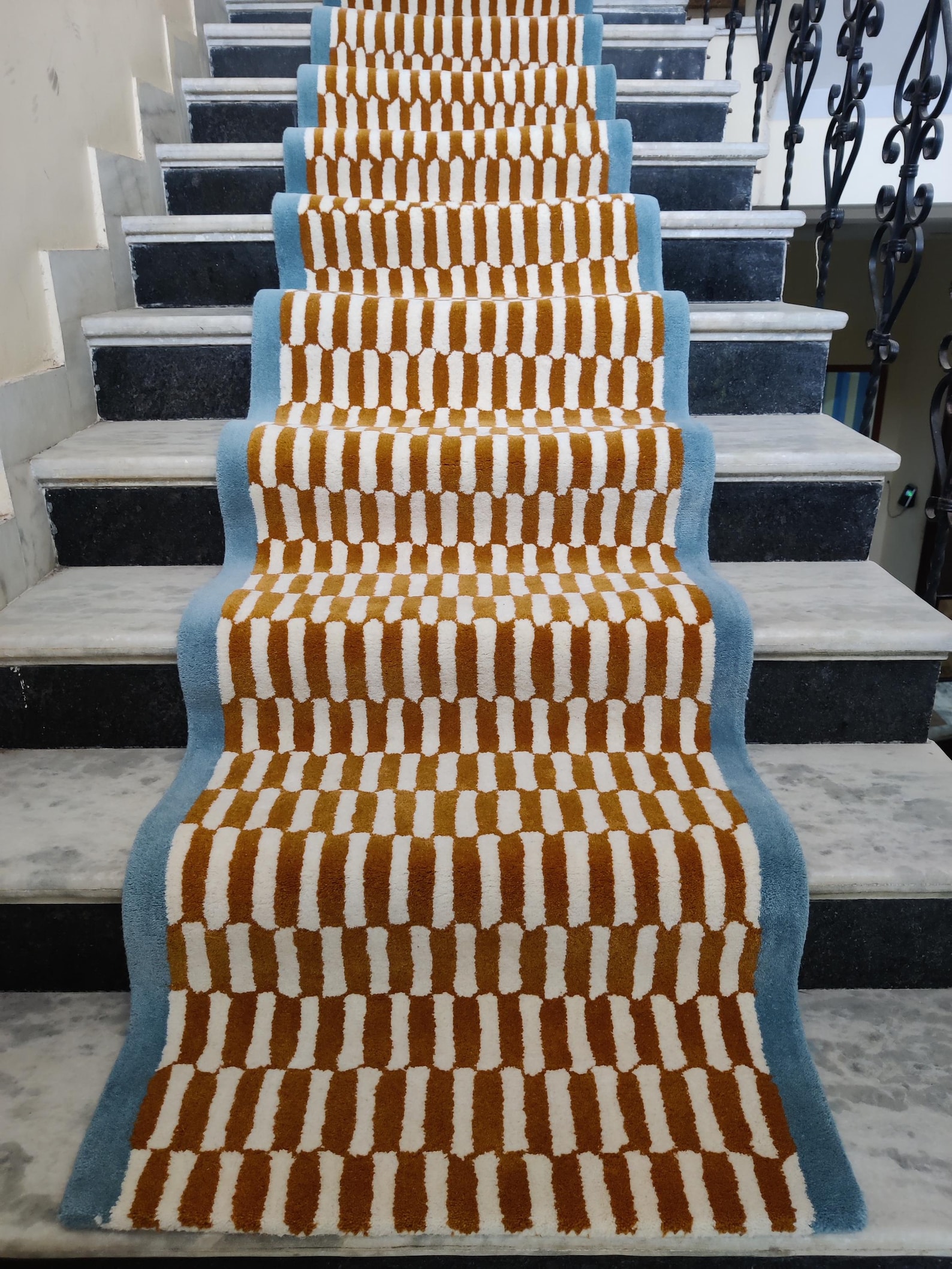 Stair Runner Made of Geometric Wool, Handmade New Zealand Wool Hallway ...